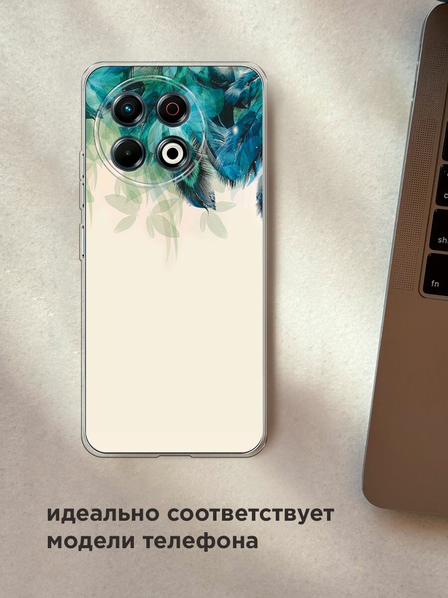 Чехол на Tecno Spark 30 Pro / Текно Спарк 30 Про с принтом Перья голубого цвета — фото 1