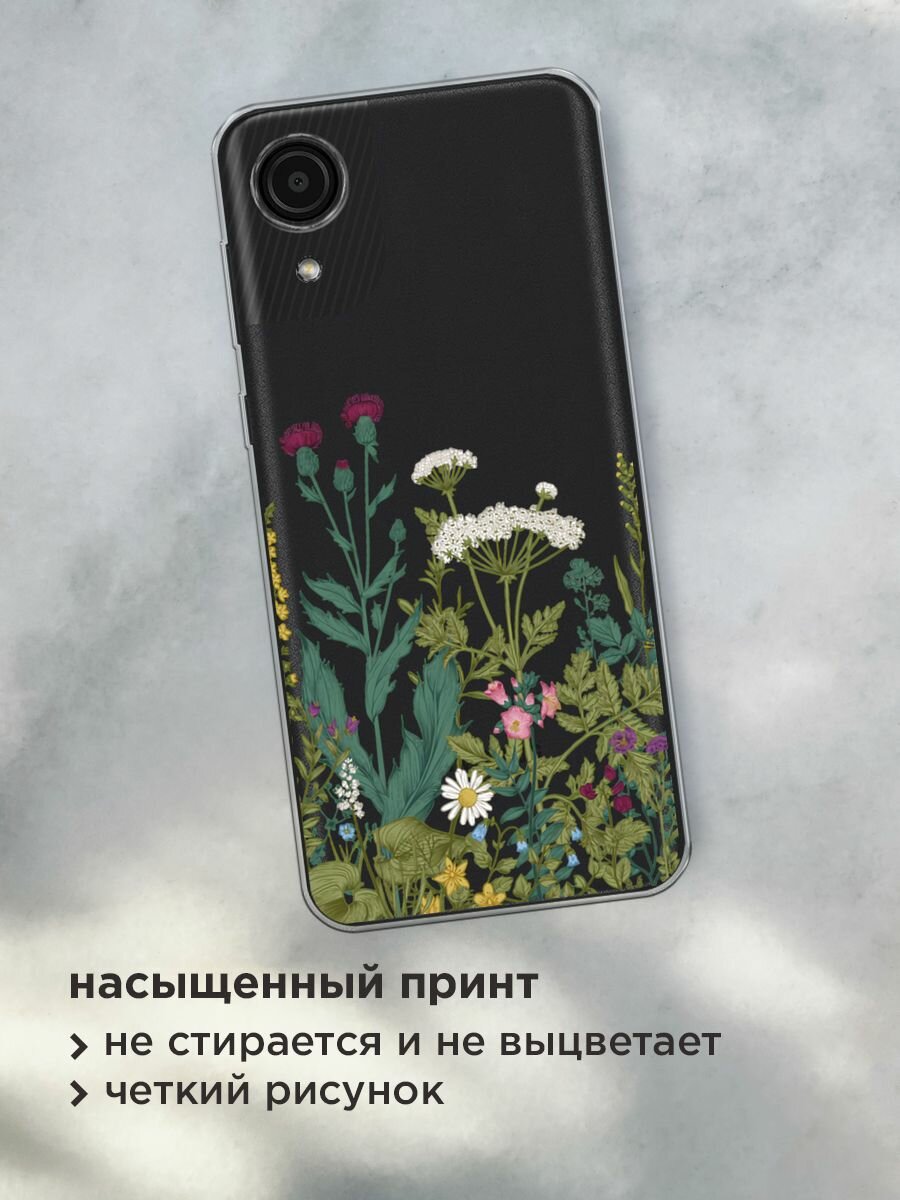 Чехол на Samsung Galaxy A03 Core / Самсунг Галакси А03 Core с принтом "Дикие полевые цветы", прозрачный — фото 1