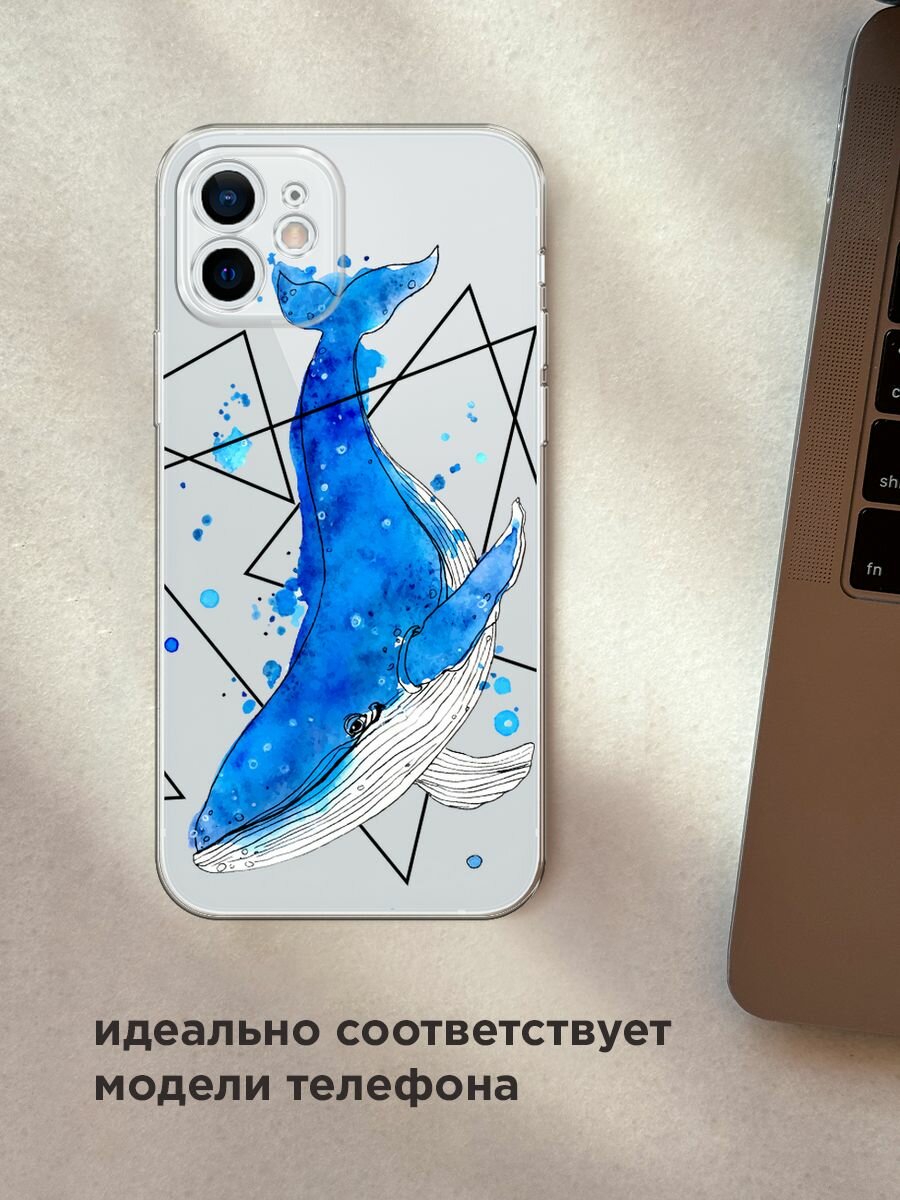 Чехол на Apple iPhone 12 mini / Айфон 12 Мини с принтом "Кит графика", прозрачный — фото 1