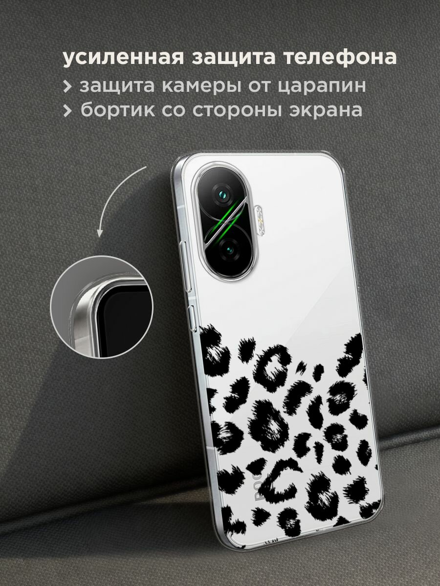 Чехол на Poco F7 / Поко F7 с принтом "Окрас леопарда фон черный", прозрачный — фото 1