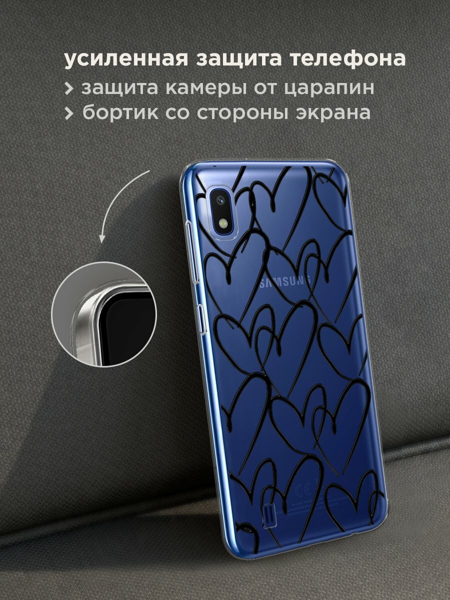 Чехол на Samsung Galaxy A10 / Самсунг Галакси А10 с принтом "Hearts doodle black 1" — фото 1