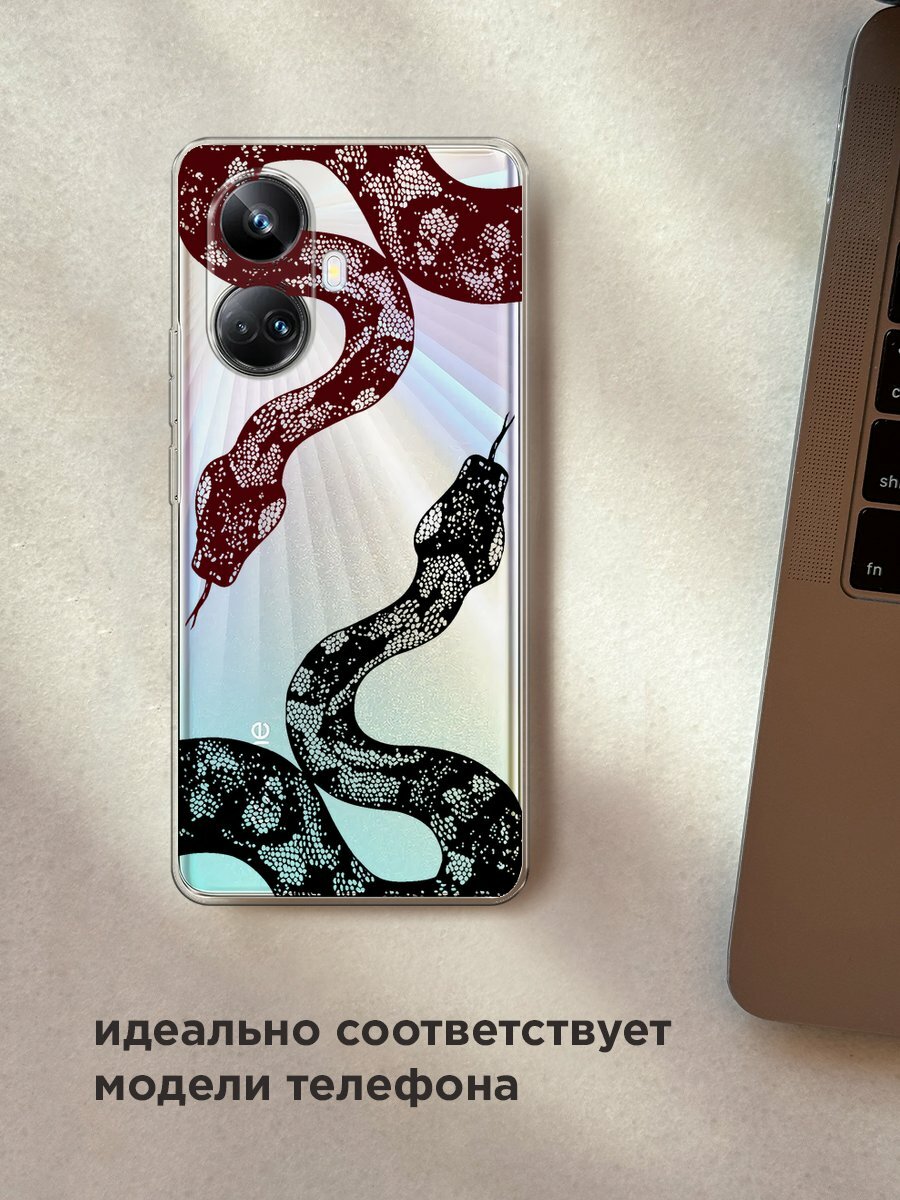 Чехол на Realme 10 Pro+ / Реалми 10 Про+ с принтом "Силуэты змей 2", прозрачный — фото 1