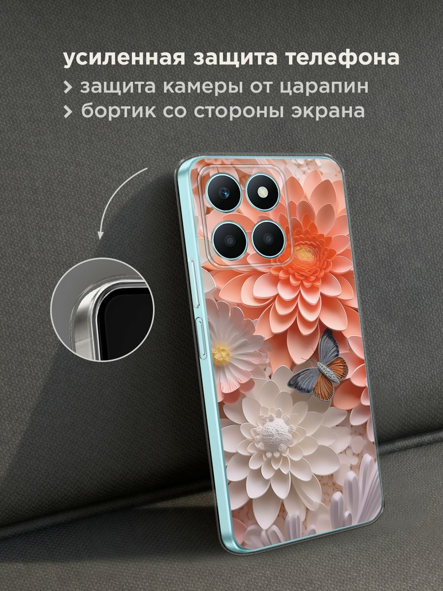 Силиконовый чехол на Honor X6A / Хонор X6A с принтом "Бумажные цветы" — фото 1