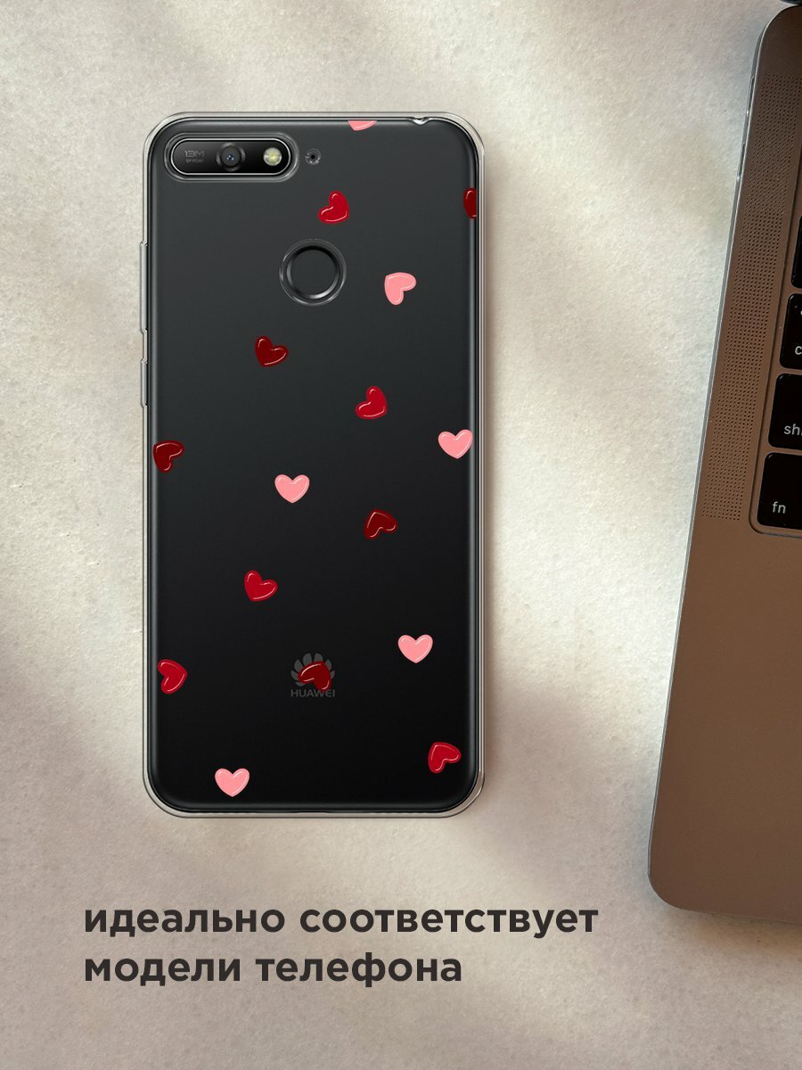 Чехол на Honor 7C/7A Pro/Huawei Y6 Prime 2018 / Хонор 7С/7А Про/Хуавей Y6 Prime 2018 с принтом "Бордовые сердечки 2" — фото 1