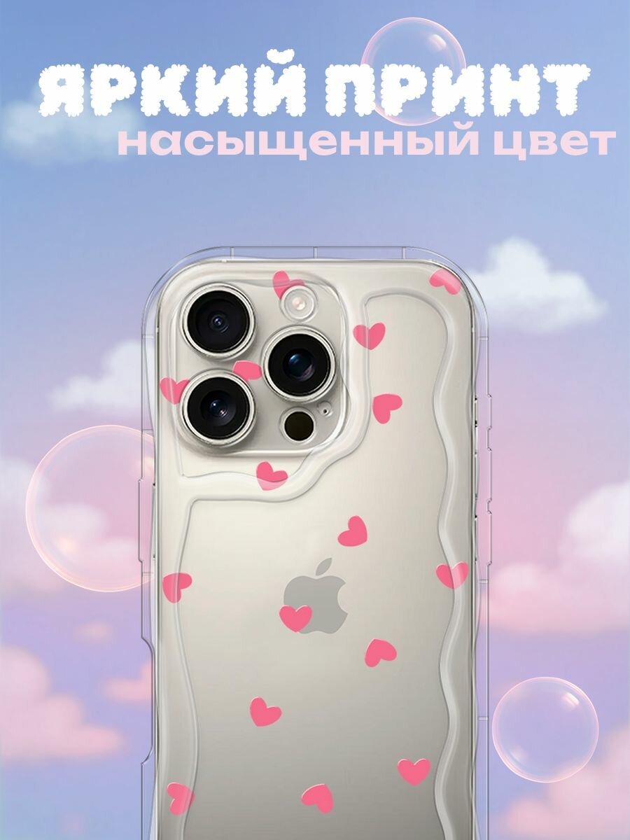 Чехол на Apple iPhone 16 Pro / Айфон 16 Про с принтом Паттерн розовые сердечки — фото 1