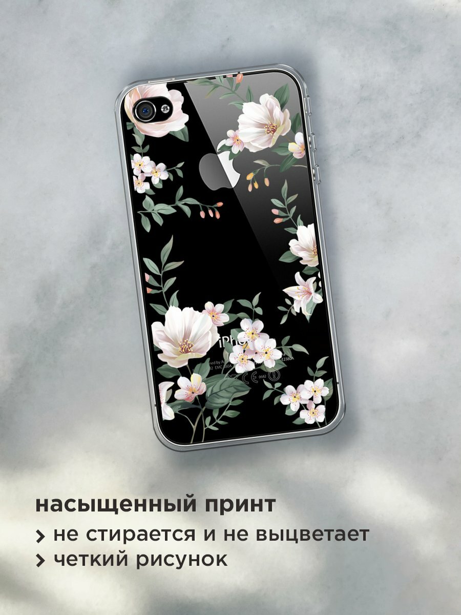 Чехол на Apple iPhone 4/4S / Айфон 4/4S с принтом "Beautiful white flowers", прозрачный — фото 1