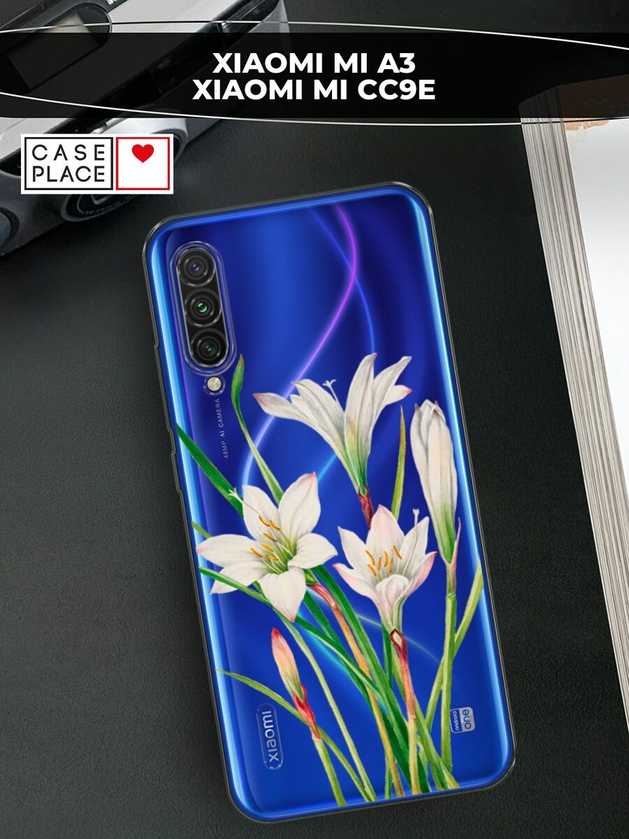 Чехол на Xiaomi Mi CC9E/Mi A3 / Сяоми Mi CC9E/Mi A3 с принтом "White lily", прозрачный