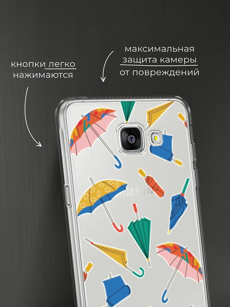 Чехол на Samsung Galaxy A5 2016 / Самсунг Галакси А5 2016 с принтом "Зонты паттерн", прозрачный — фото 1