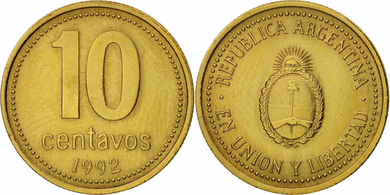 Аргентина 10 сентаво, 1992 - 2006 Майское солнце XF