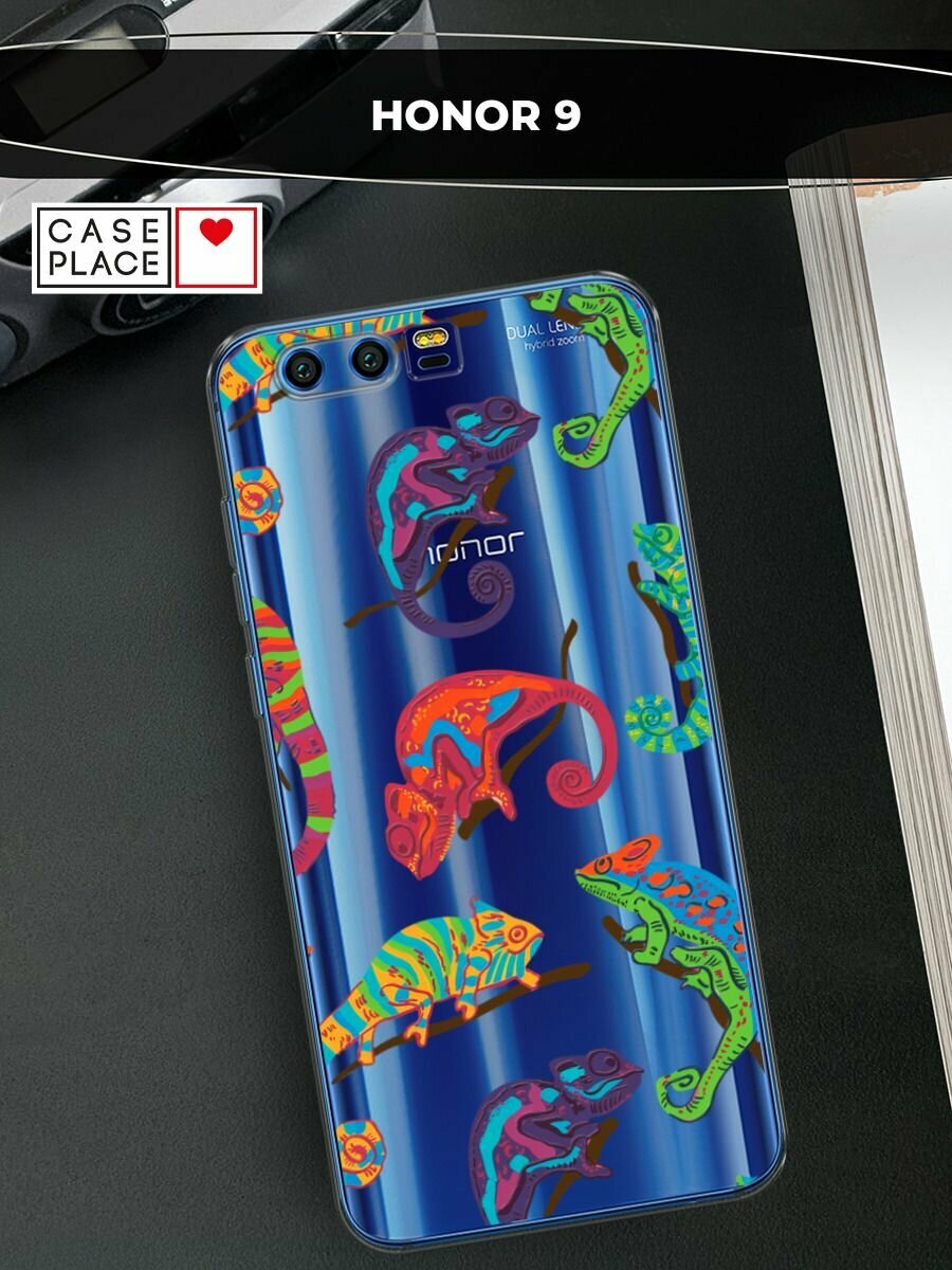 Чехол на Honor 9 / Хонор 9 с принтом "Яркие хамелеоны"