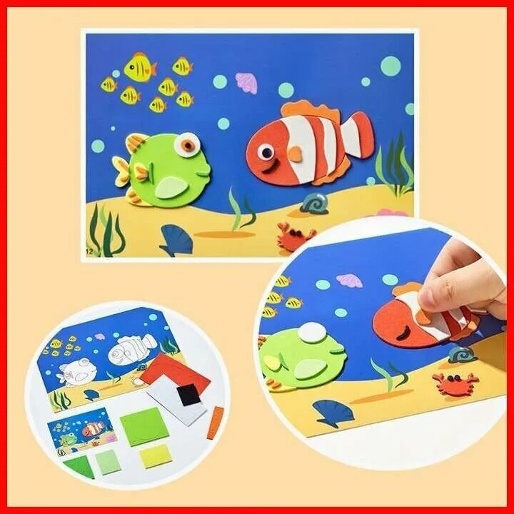 Аппликации с наклейками для детей "Морские животные&12 шт