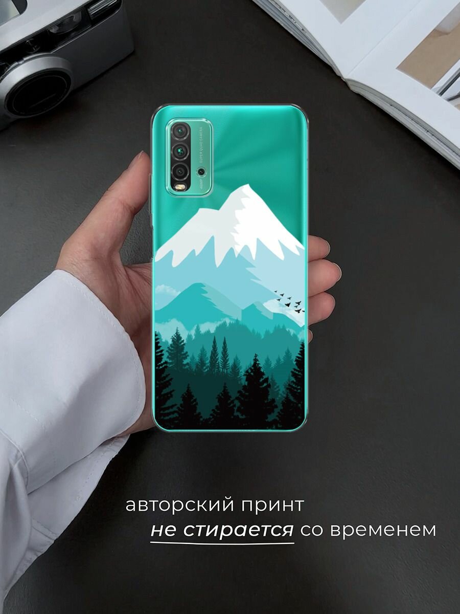 Чехол на Xiaomi Redmi 9T / Сяоми Редми 9Т с принтом "Синяя снежная гора", прозрачный — фото 1