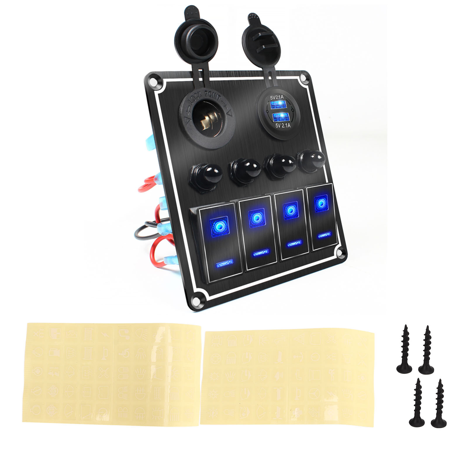 Панель переключателей 4 гнезда с USB и прикуривателем, для каравана/авто/RV