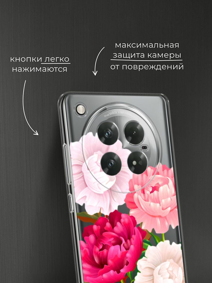 Чехол на Infinix Zero 40 5G / Инфиникс Зеро 40 5G с принтом "Большие пионы", прозрачный — фото 1