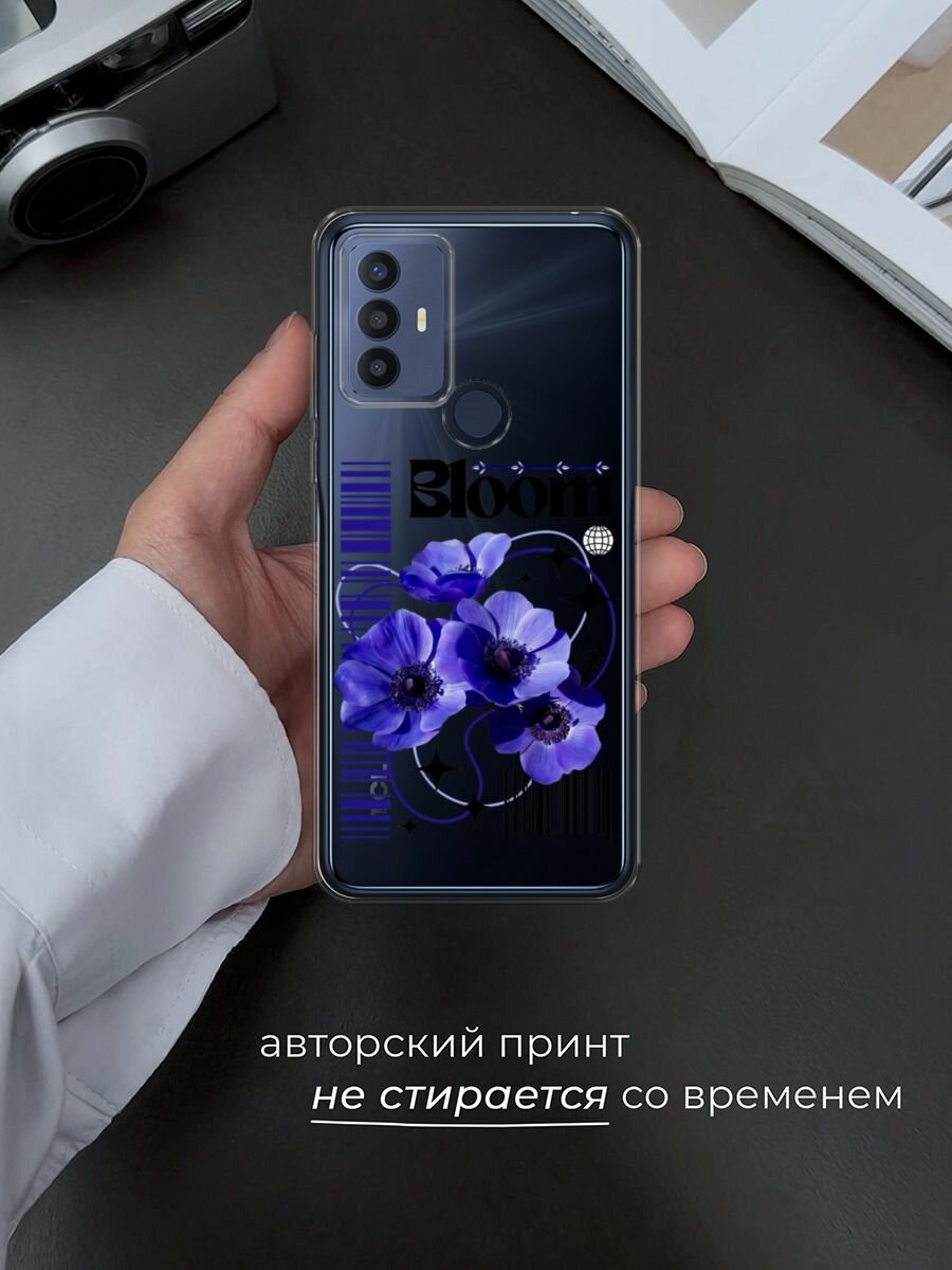 Чехол на TCL 30E/30 SE/305/306 / ТСЛ 30E с принтом "Завораживающие анемоны", прозрачный — фото 1