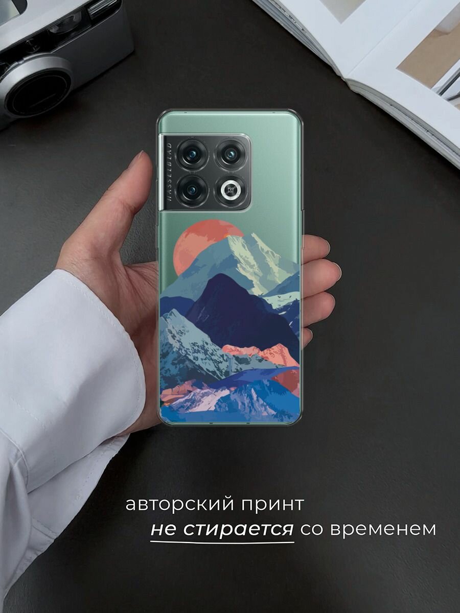 Чехол на OnePlus 10 Pro / ВанПлас 10 Про с принтом "Закат в снежных горах", прозрачный — фото 1