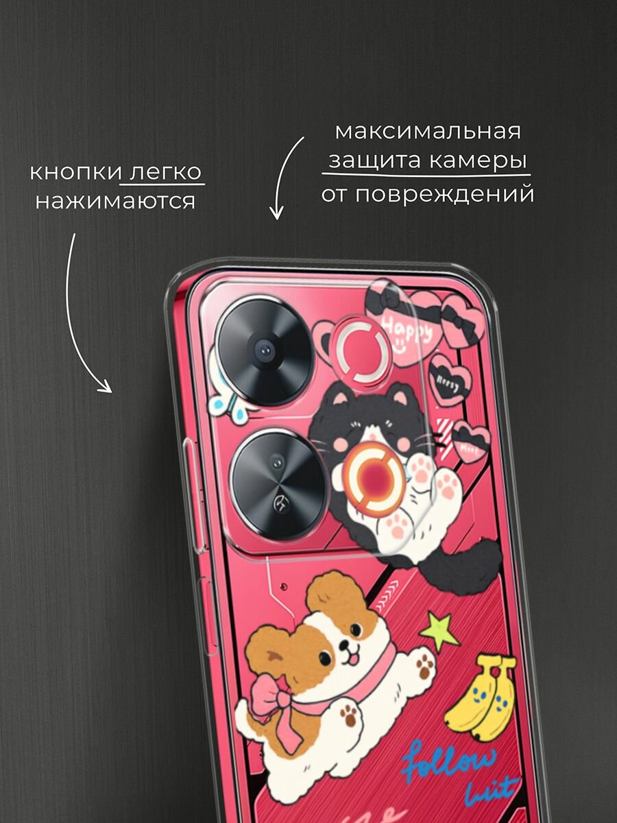 Чехол на Itel P65 / Ител P65 с принтом "Кудрявые животные", прозрачный — фото 1