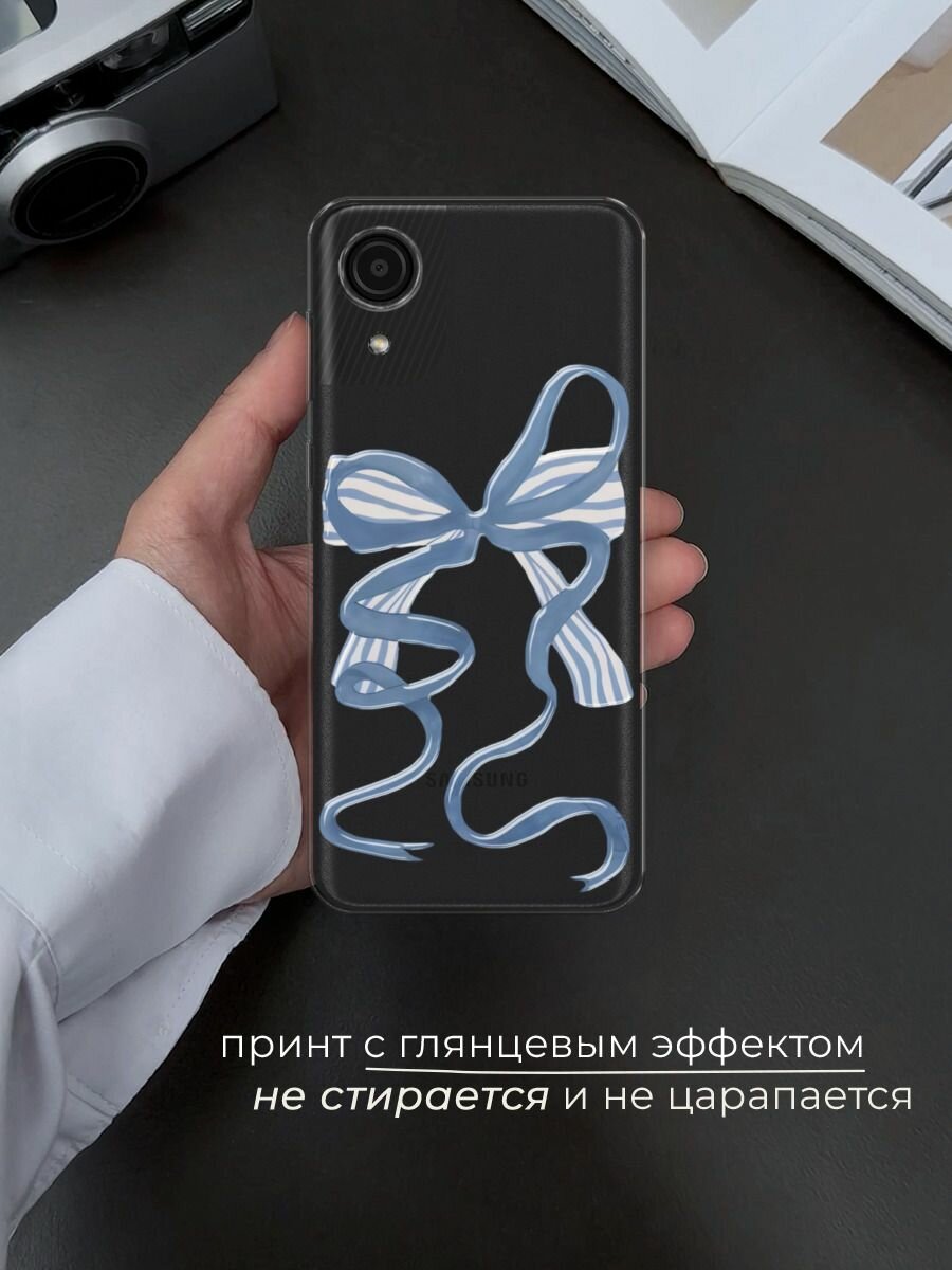 Чехол на Samsung Galaxy A03 Core / Самсунг Галакси А03 Core с принтом "Полосатый голубой бант 2" — фото 1
