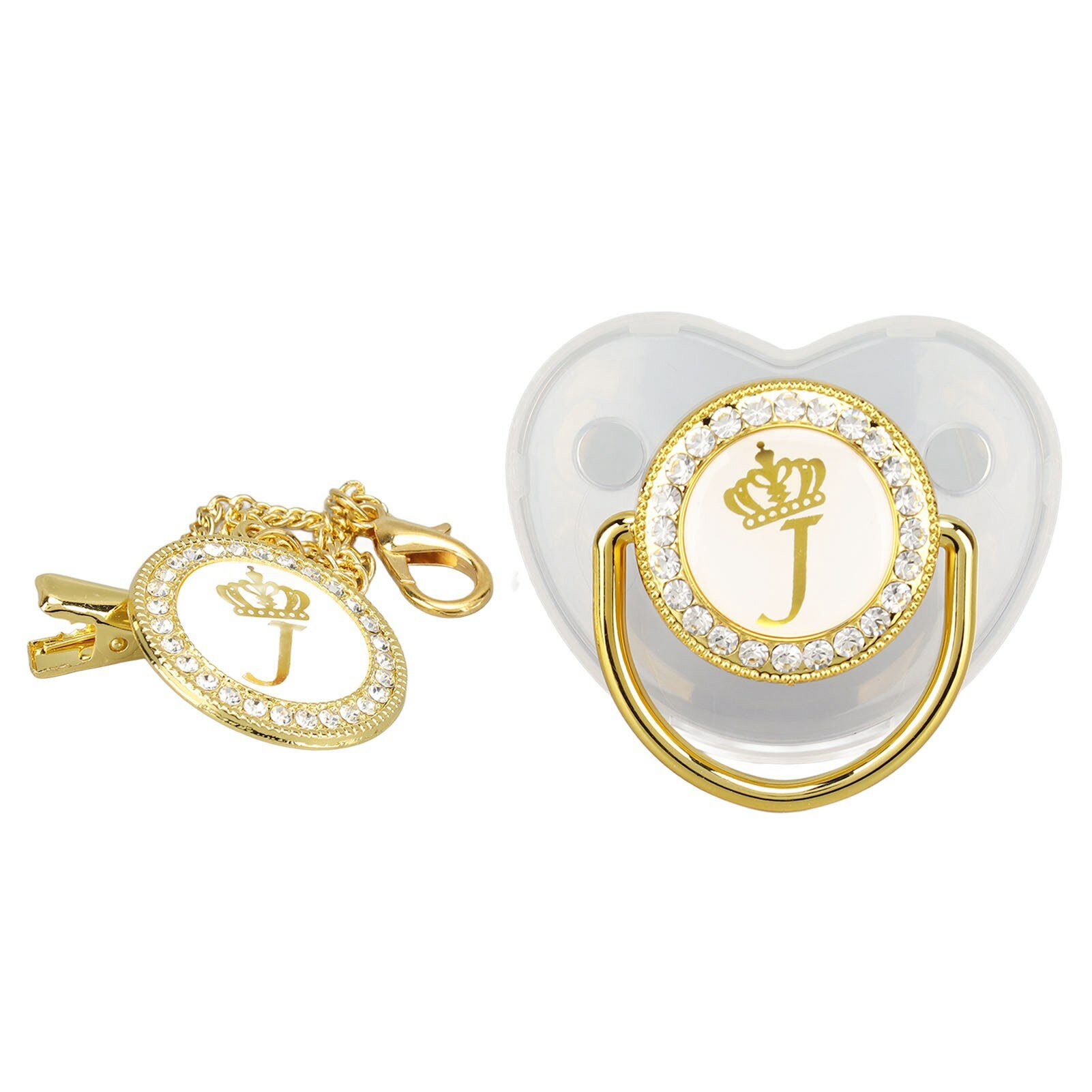 Детская соска-пустышка для прорезывания зубов, соска с золотыми стразами и буквами для купания ребенка на крещение J