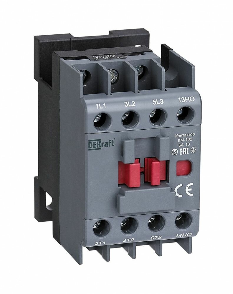 Контактор DEKraft 6 А, 220 В-230 В, АС3, АС4, 1НО, КМ-102