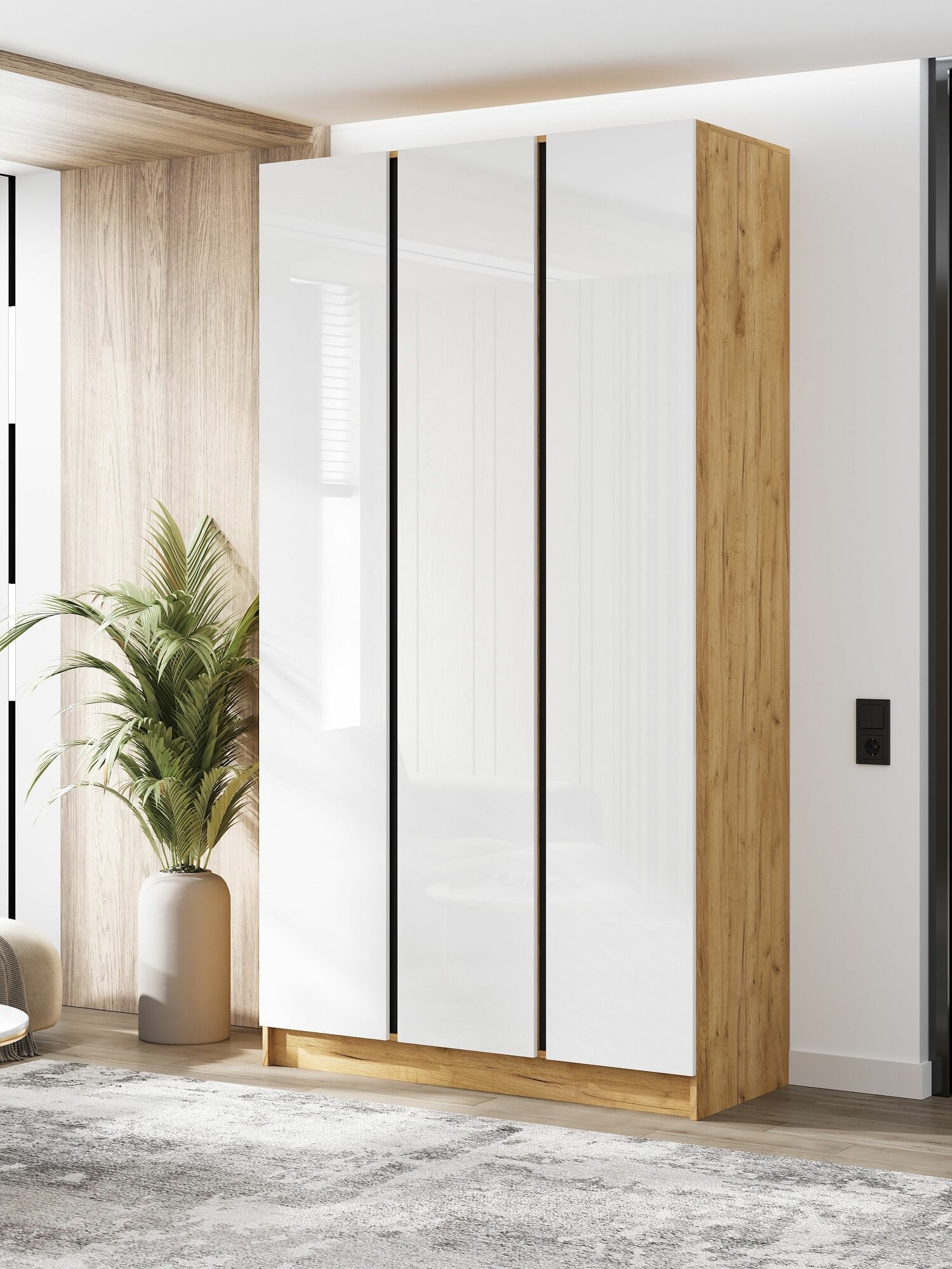 Шкаф для одежды Келвин 3-х ств. (1200) (Белый Глянец, Дуб Крафт)