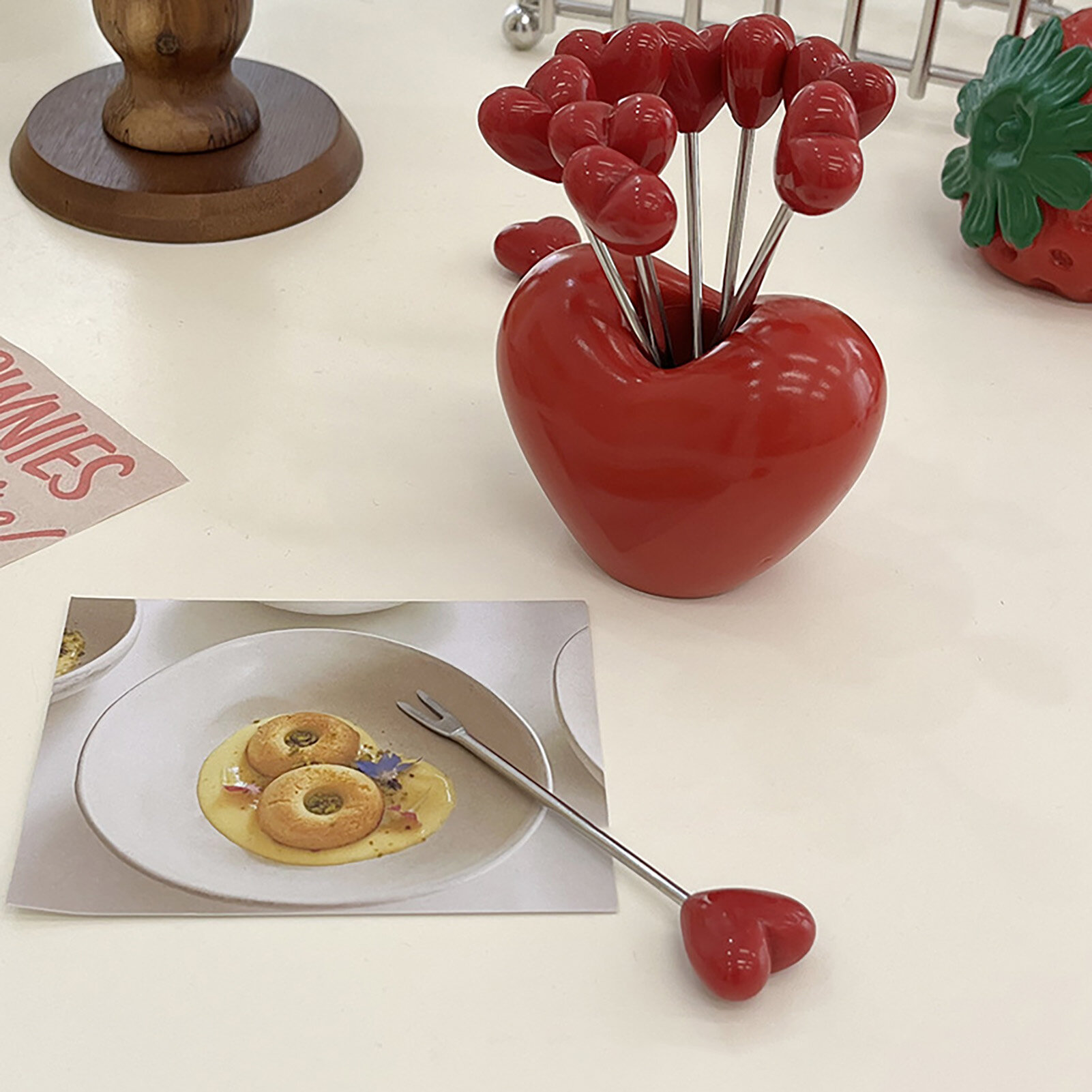 Шт, набор вилок для фруктов, милая форма, многофункциональные вилки для фруктов из нержавеющей стали, вилки для выбора еды с держателем в форме сердца