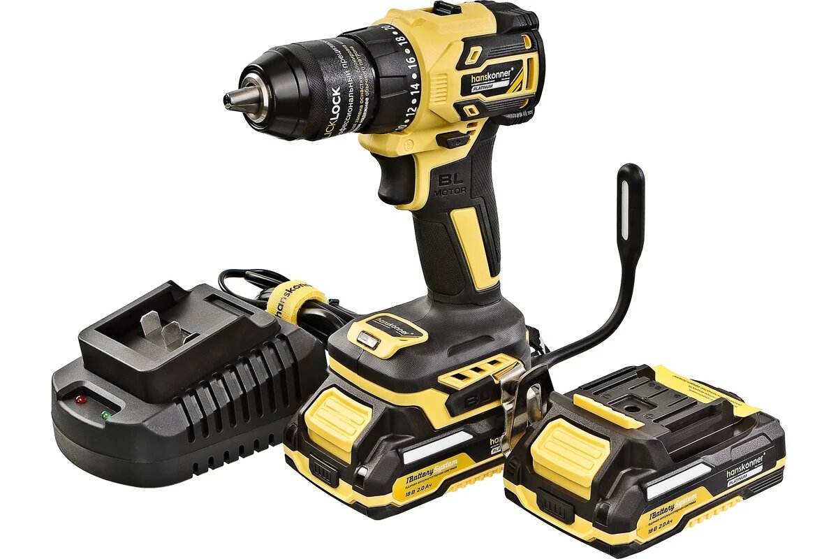 Дрель-шуруповёрт Hanskonner HCD2065BLC, на аккумуляторах, 18В, 65Нм