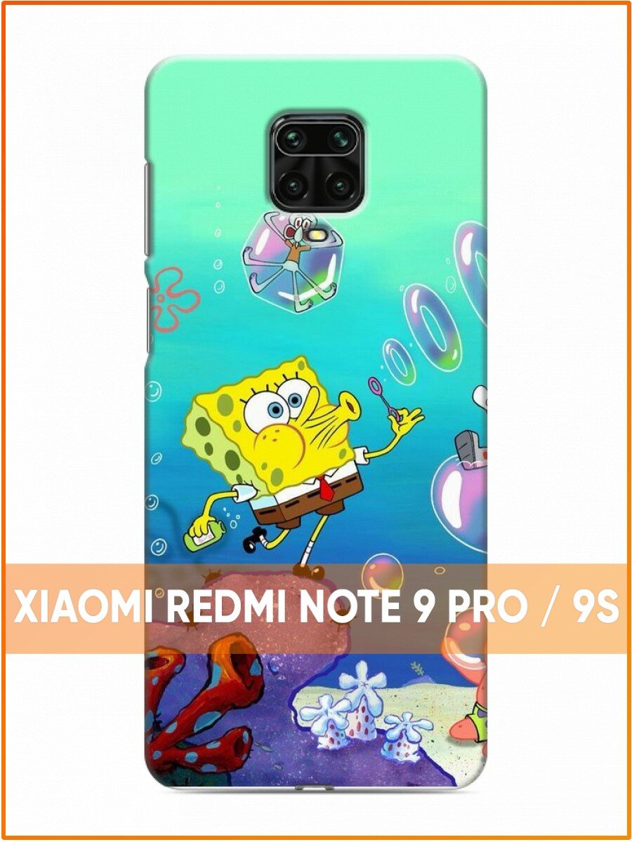 Чехол для xiaomi Redmi Note 9S, 9 Pro для детей с Губкой Бобом (Сяоми Редми Нот 9С, 9 Про)