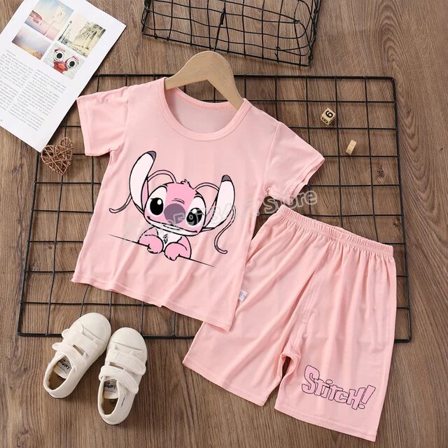 Шелковая пижама Disney Stitch, одежда для сна для детей, мягкая пижамная рубашка с рисунком из мультфильмов, кавайная ночная рубашка для девочек и мальчиков, подарки на день рождения, Размер: Размер 110 см