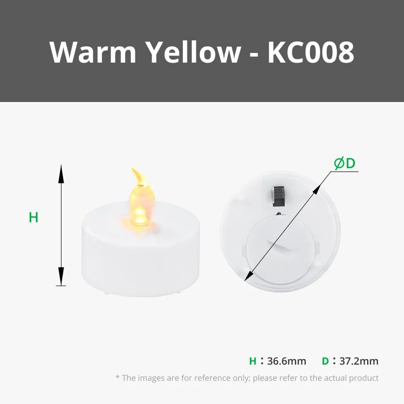 Светодиодная свеча Warm Yellow KC008, H:36.6mm, D:37.2mm