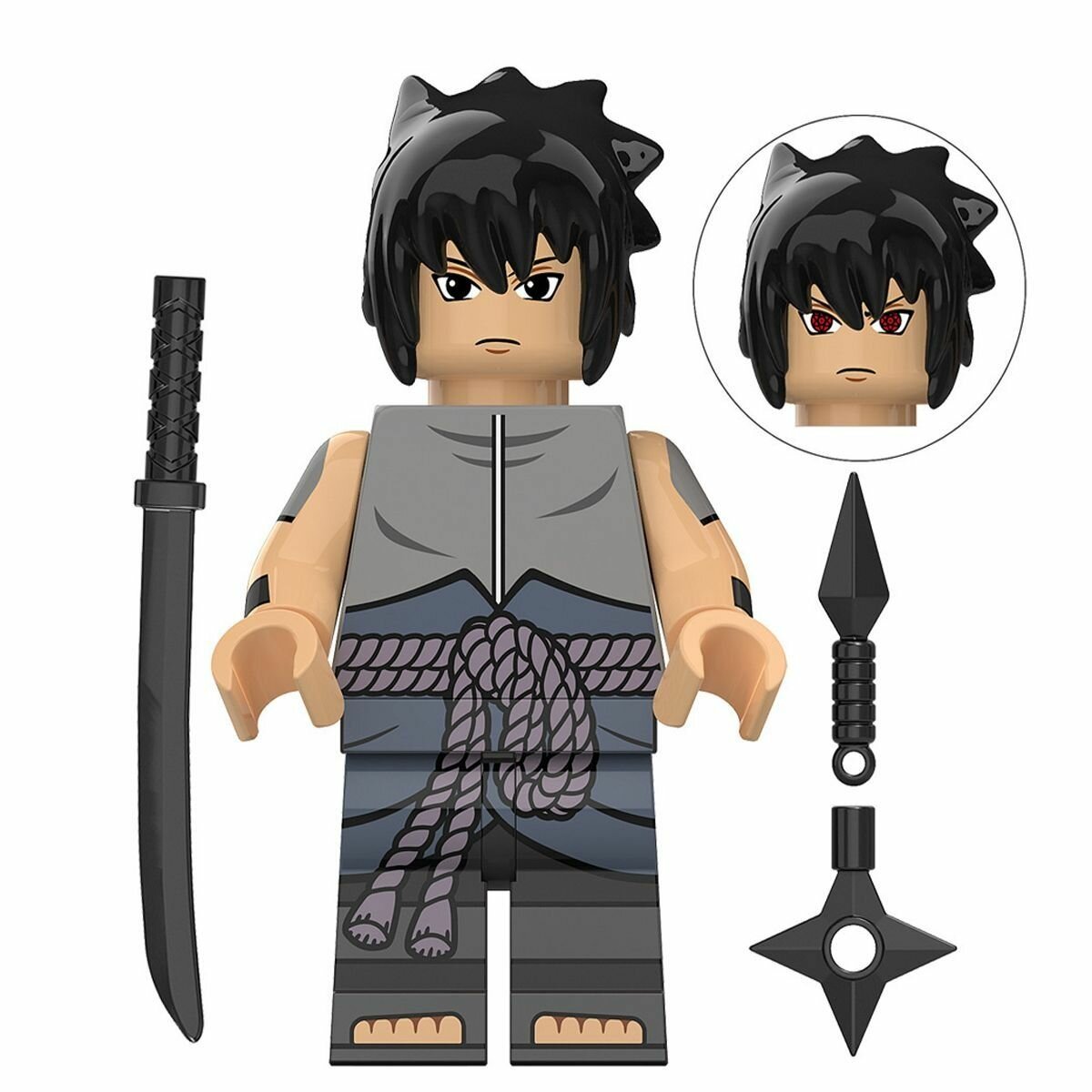 Фигурок Конструктор Миницигулы совместимы с лего, аниме Наруто (Naruto)-Uchiha Sasuke(4.5см, пакет)-K09