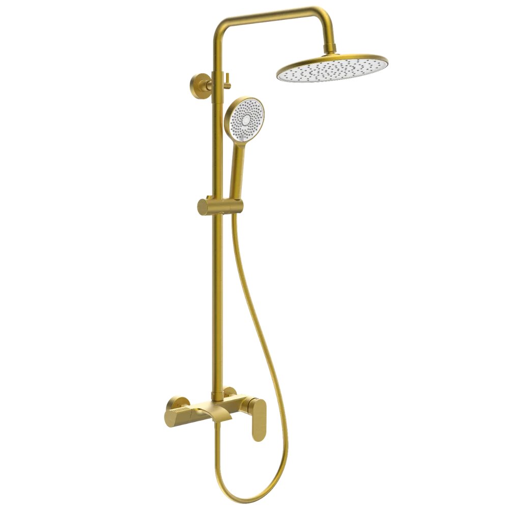 Душевая стойка STWORKI Вестфолл W1H306-BG со смесителем, золотая, с тропическим душем, с изливом, с лейкой, душевая система, латунная, рычаг сбоку