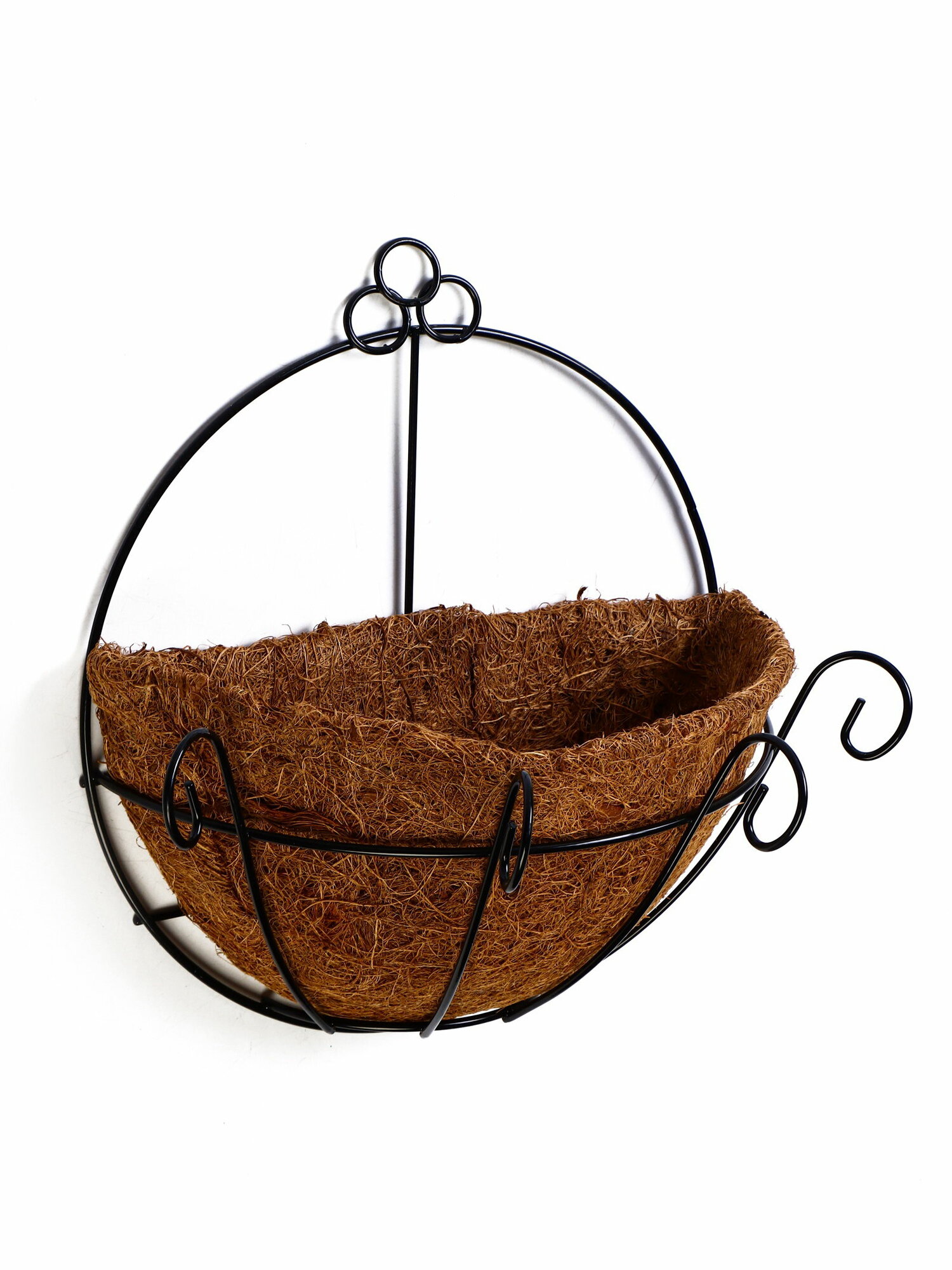 Кашпо настенное, d=20 см, металлическое, со вставкой из кокоса