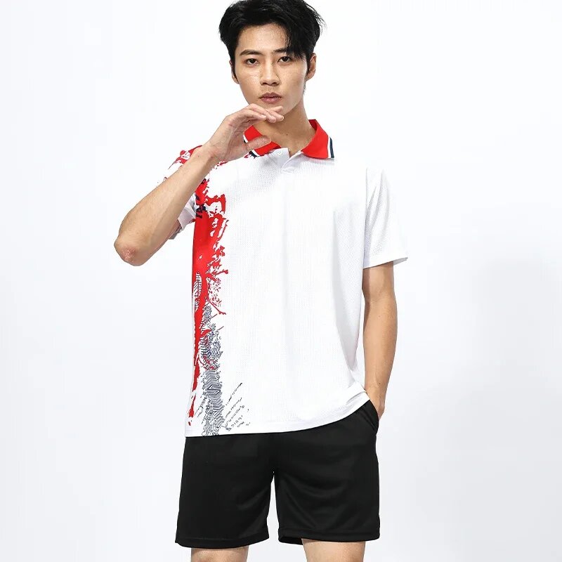 Женская рубашка для бадминтона с принтом, одежда для гольфа, быстросохнущая форма для настольного тенниса, топы, волейбольная майка для пинг-понга, одежда GJ252, L, Белый, Мужской