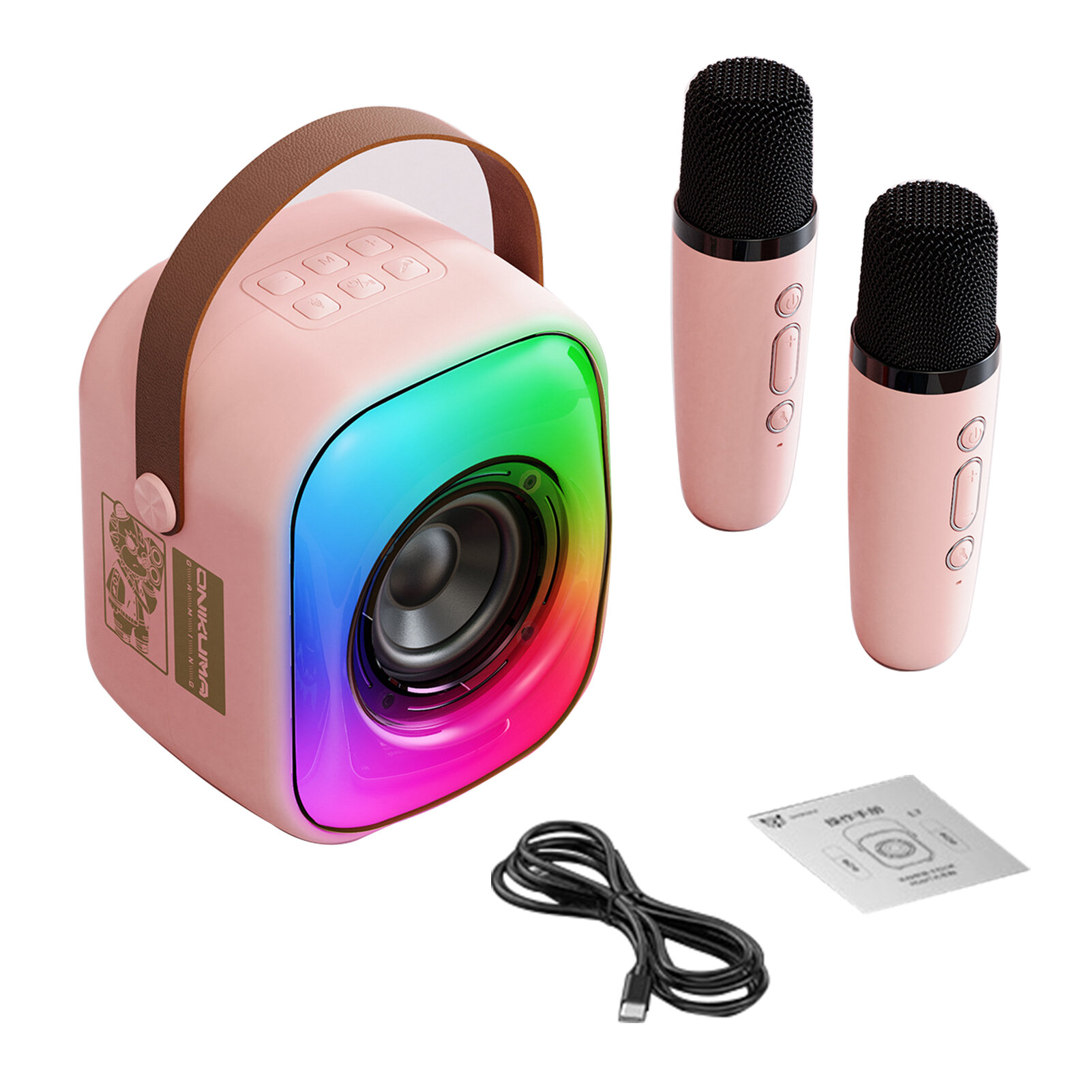 L7 BT Singing Speaker Kids and Adults Karaoke Machine with 2 Wireless Mics LED Lights Portable Small for Home Party