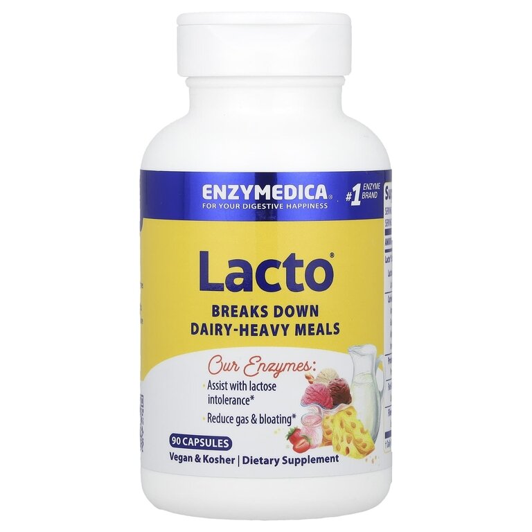 Enzymedica, Lacto, формула для переваривания молочных продуктов последнего поколения, 90 капсул