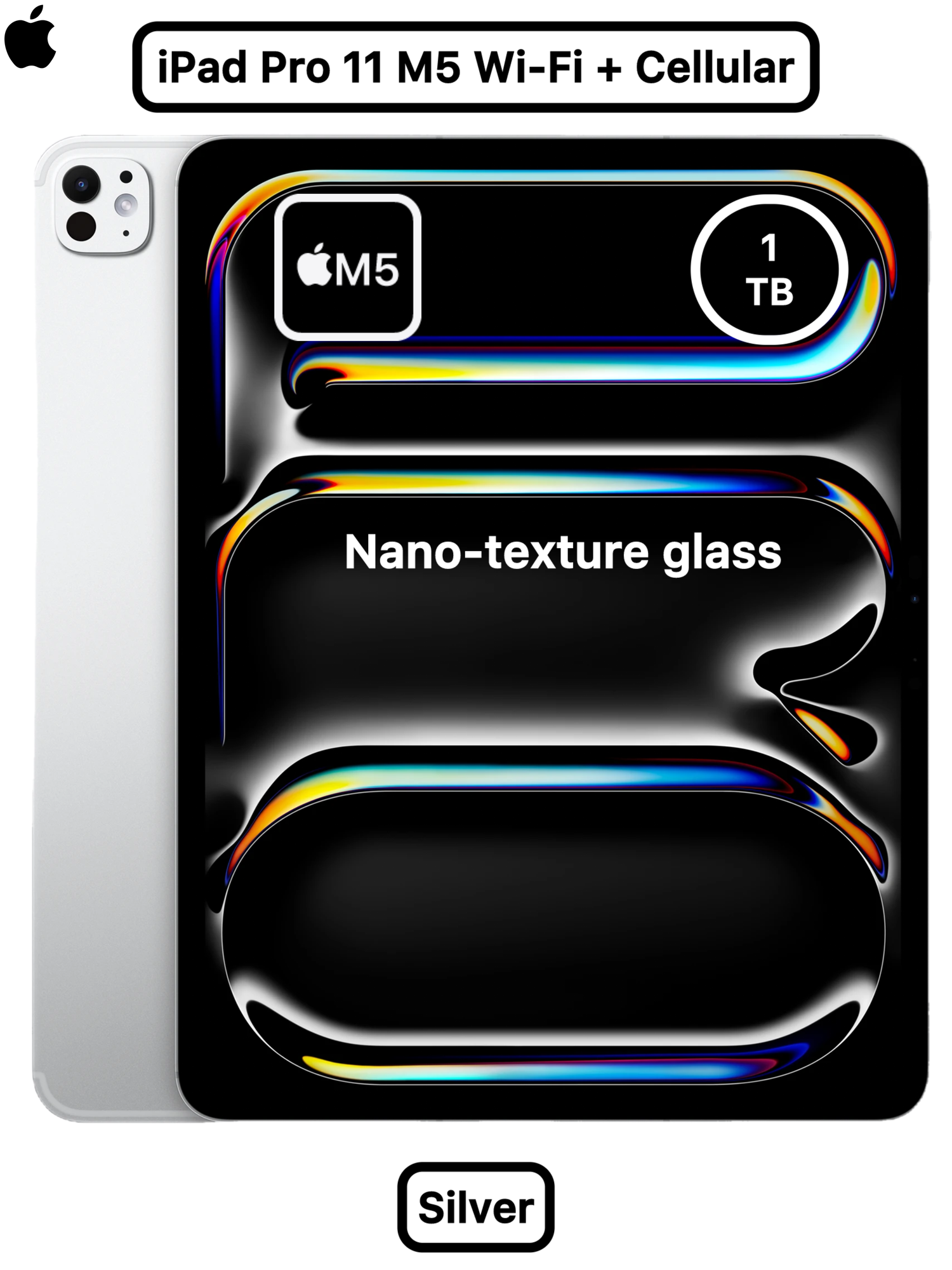Планшет Apple iPad Pro 11 M5 2025 1TB, Wi-Fi + Cellular (eSim), Nano-texture glass, Silver, 16 ГБ/1024 ГБ