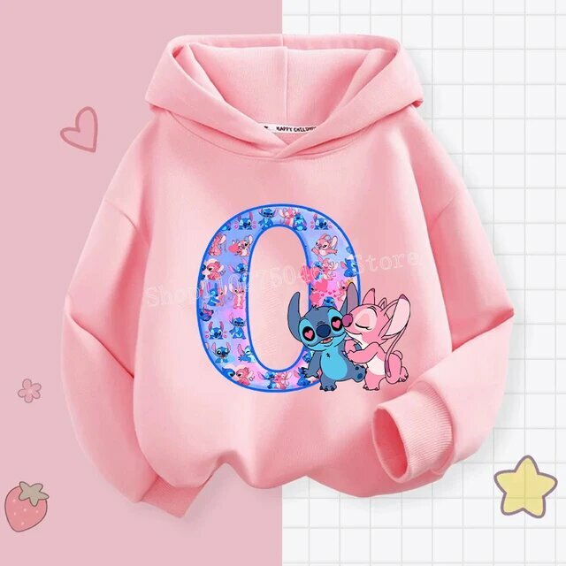 Толстовка с капюшоном Stitch Angel Letter AZ для девочек, свитшот в стиле аниме Disney, детский зимний утепленный пуловер, детская одежда, подарок, Размер:150