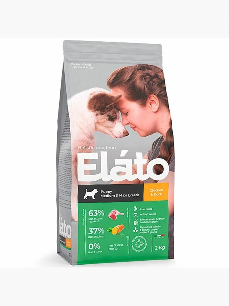 Elato Holistic для щенков средних и крупных пород, курица, 2 кг