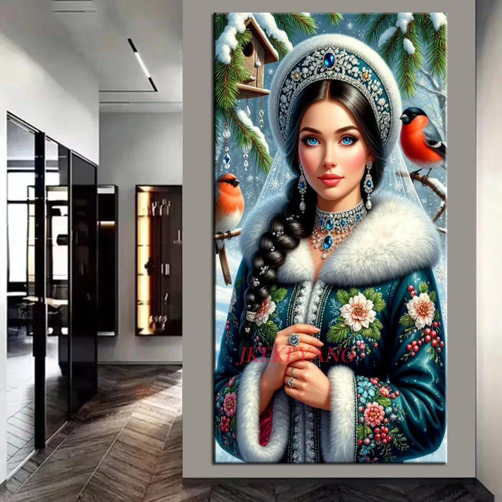 Алмазная живопись JKEKEYANG Красивая девушка, медведь и белка square 50x100cm, J5153-4