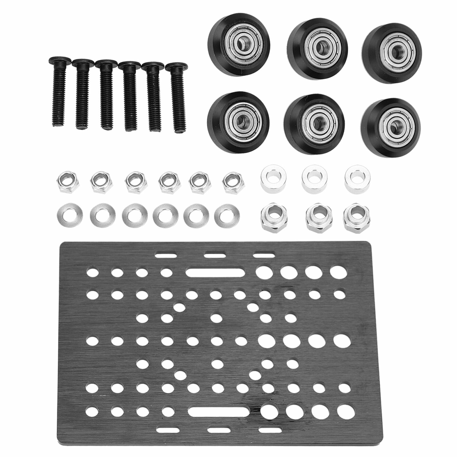 Gantry Plate Slide Build Board Bearing Pully Set черный цвет для Opennbuilds V Type NEMA Linear Actuators 20‑80mm с 6 Bearing Pully, 6 Silver Gasket, 12 Screw , 6 Black Screw