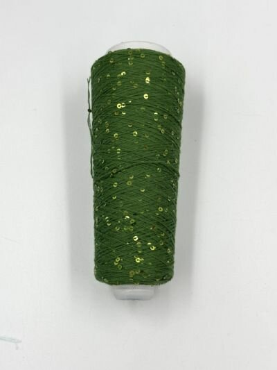 Пряжа Пайетки 3мм на хлопке (раффинато) м021 зеленый с золотистыми пайетками(100г)