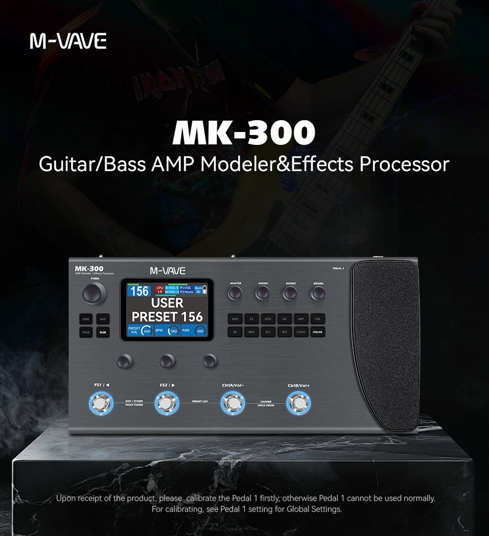 M-vave Mk-300 Серебряный Процессор Мультиэффектов Лупер 300 120AMP/360FX,10ч Работы