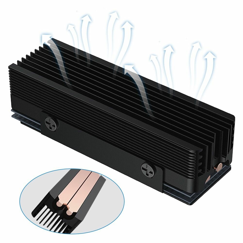 Охладитель для SSD M.2 2280 с двумя медными тепловыми трубками и алюминиевым радиатором в решётчатом исполнении