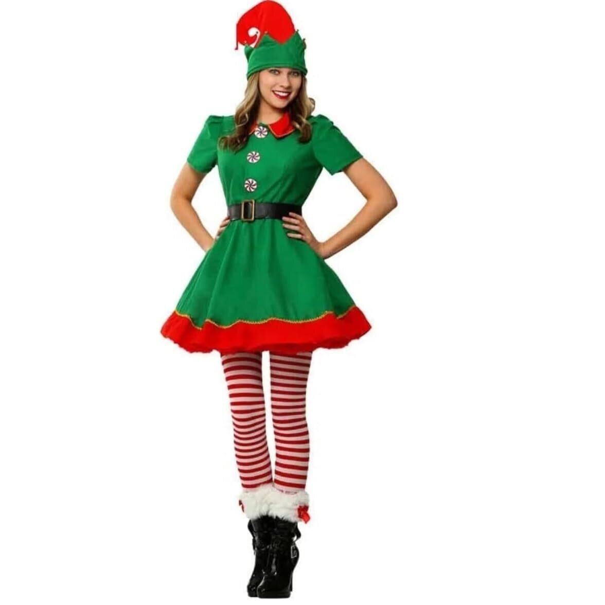 Рождественские костюмы, Костюм рождественского эльфа, Костюмы рождественского эльфа для детей (женские, 130 см)