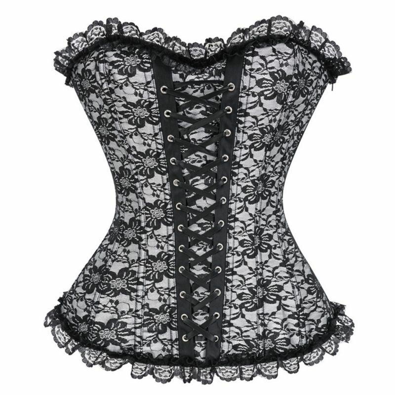 Дворцовый присборенный корсет для поддержки груди, кружевной с ремешком из рыбьей кости, поясное уплотнение-Белый-L