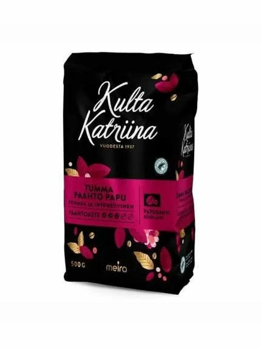 Кофе зерновой Kulta Katriina "Tumma Paahto", 500 гр, натуральный, 100 % арабика, темная обжарка