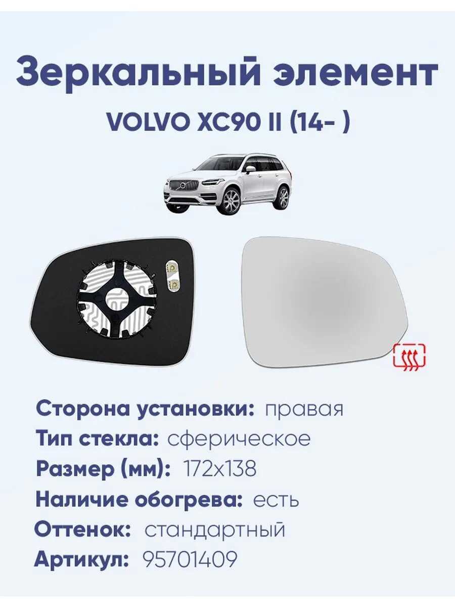 Зеркальный элемент правый VOLVO XC90 II (14- ) сфера нейтральный с обогревом