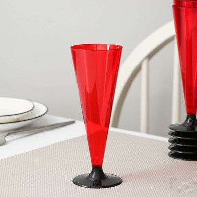 Фужер одноразовый «Конус», 150-180 мл, пластик, красный/набор из 6 штук