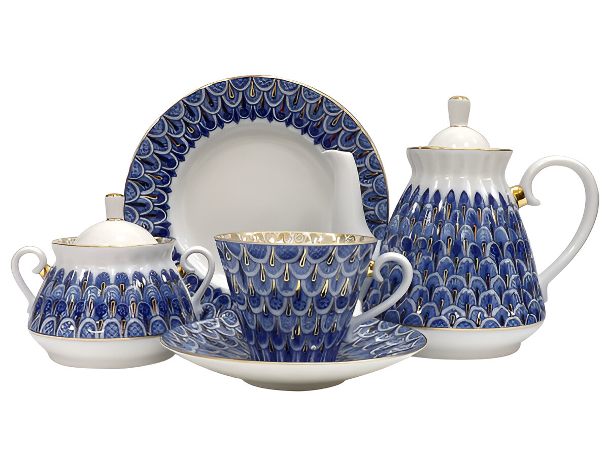 Сервиз чайный ИФЗ Лучистая, Незабудка, 20 предметов, фарфор 81.14821.01.1